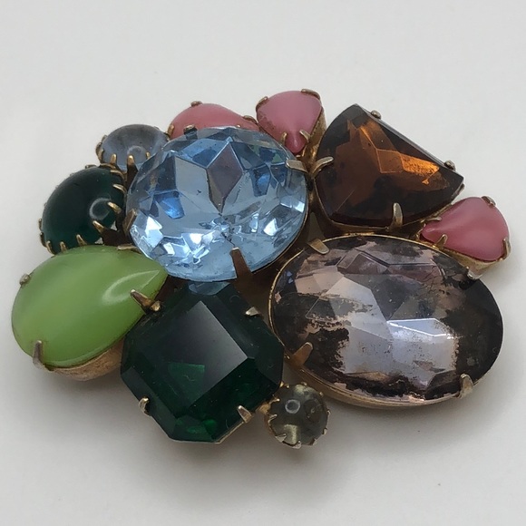 Vintage | Jewelry | Stunning Multi Color Rhinestone Pin In Gold Tone ...